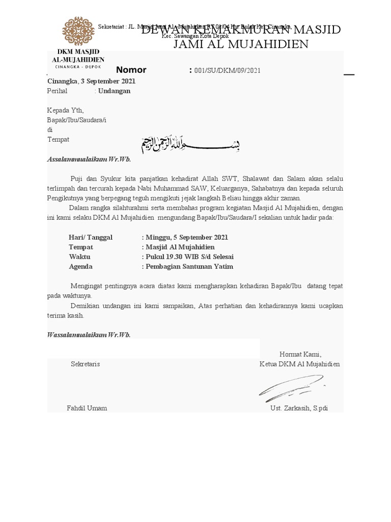 Undangan Rapat DKM | PDF