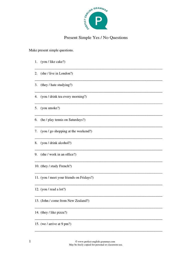 Present Simple Form Yes-No-Questions Other-Verbs | PDF | Drink | Food ...
