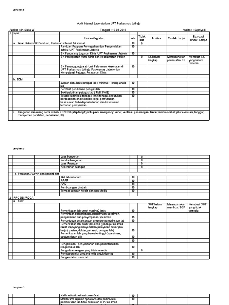 Audit Internal Akreditasi Laboratorium Puskesmas | PDF