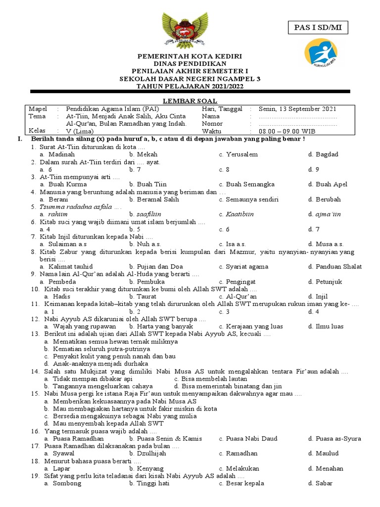 Soal PAS PAI Kelas 5 Ganjil | PDF