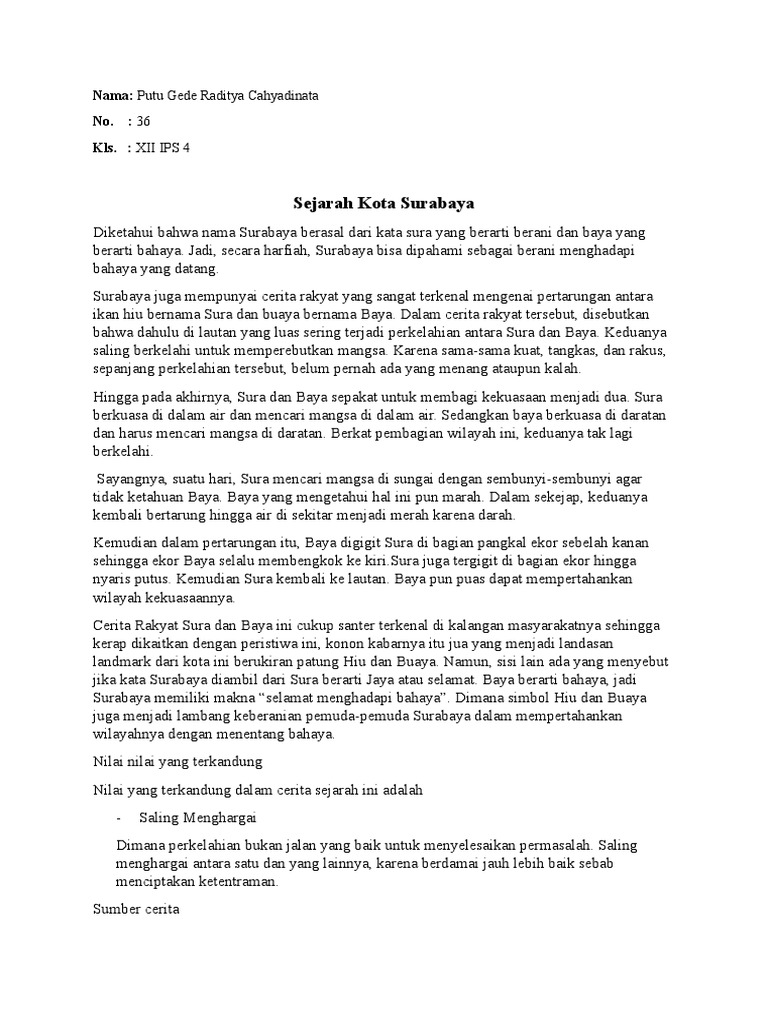 Cerita Sejarah Surabaya Putu Gede Raditya | PDF