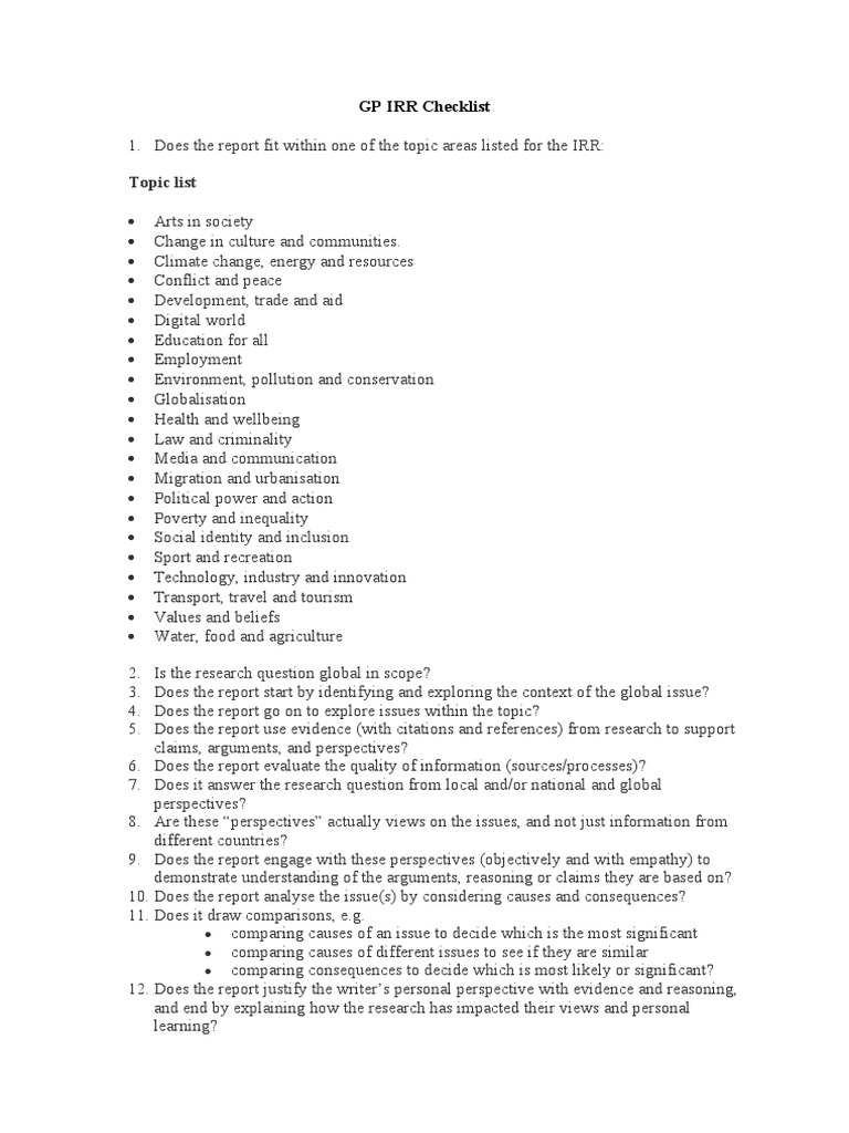 GP IRR Checklist | PDF | Globalization