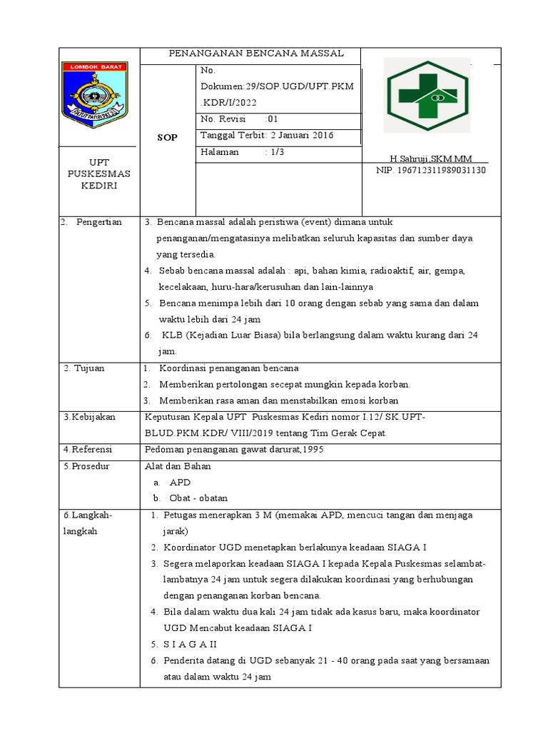 Sop Penanganan Bencana | PDF