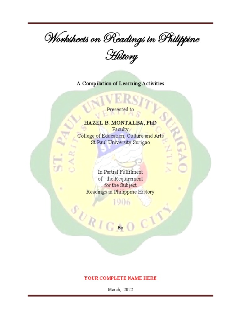 Worksheets For Readings in Philippine History | PDF | Philippines