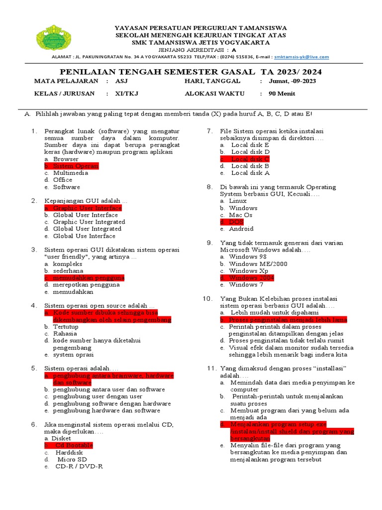 Soal Dan Jawaban ASJ XI TKJ | PDF | Komputer