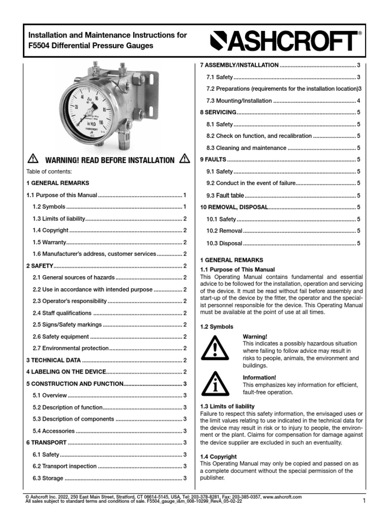 Manual f5504 Differential Pressure Gauge Im | PDF | Pressure ...