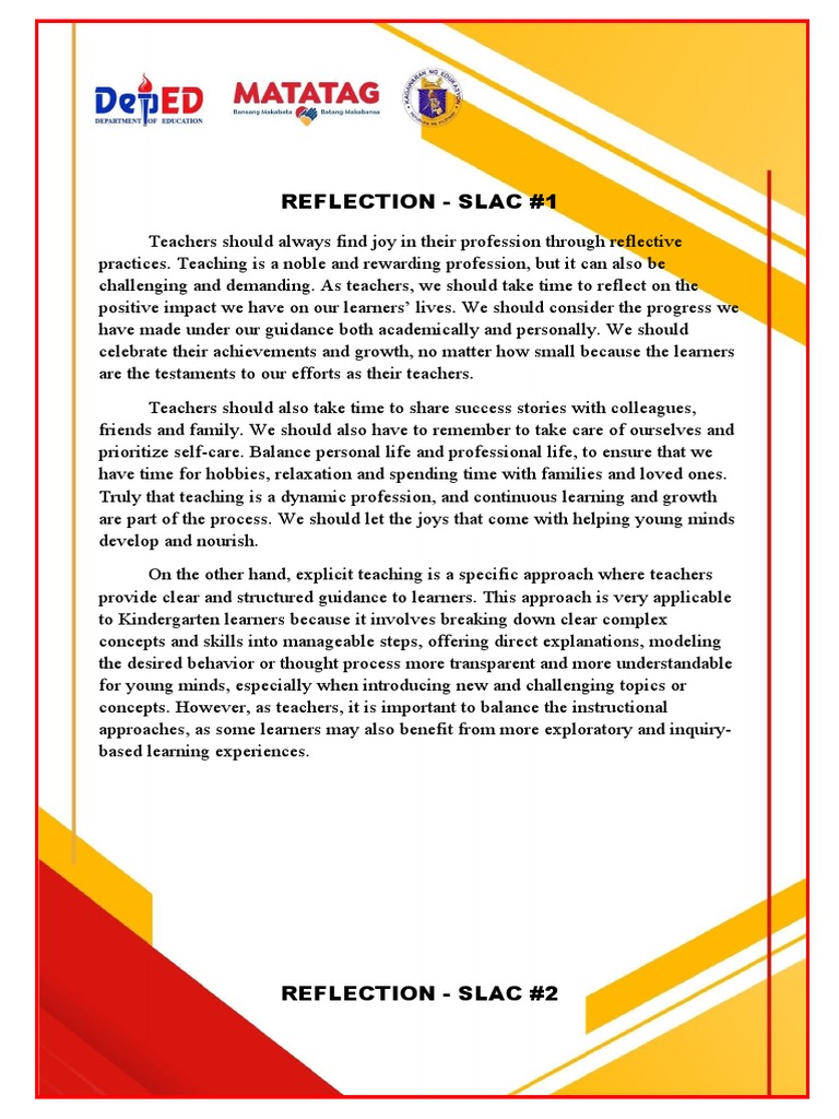 Sample Reflection | PDF | Teachers | Learning