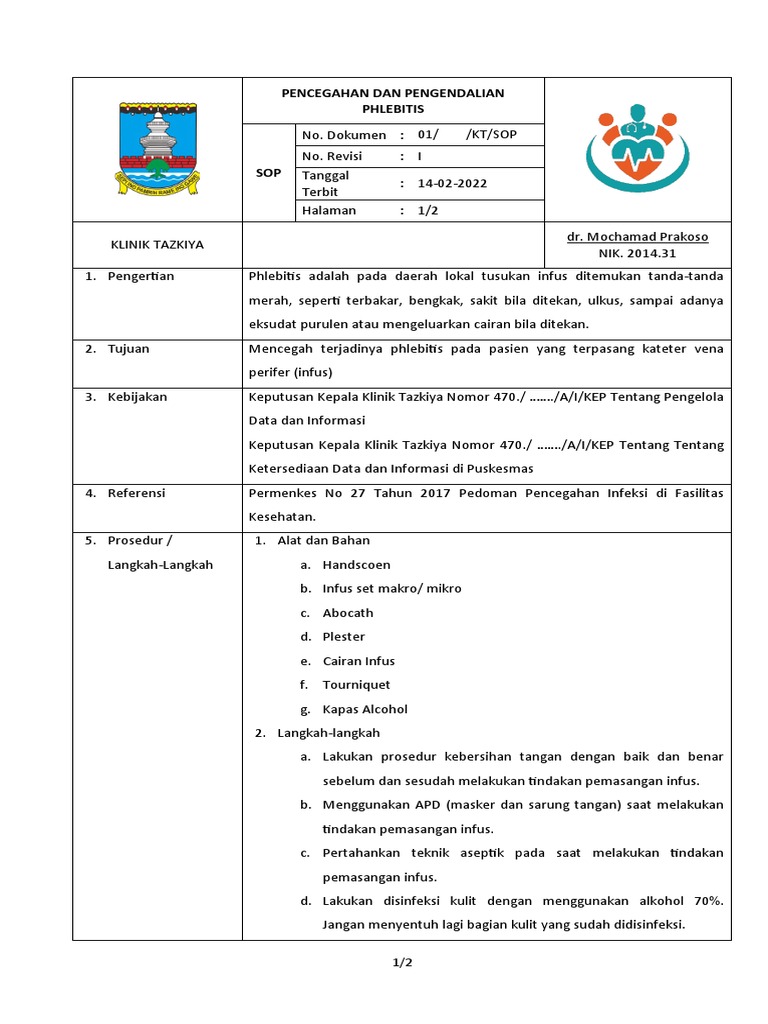 Prosedur Pencegahan Phlebitis Infus | PDF