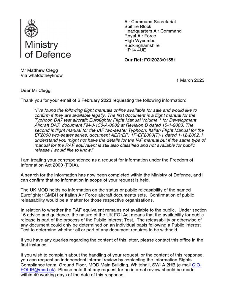 FOI Clegg Typhoon Document Sets in Public Domain | PDF | Royal Air ...