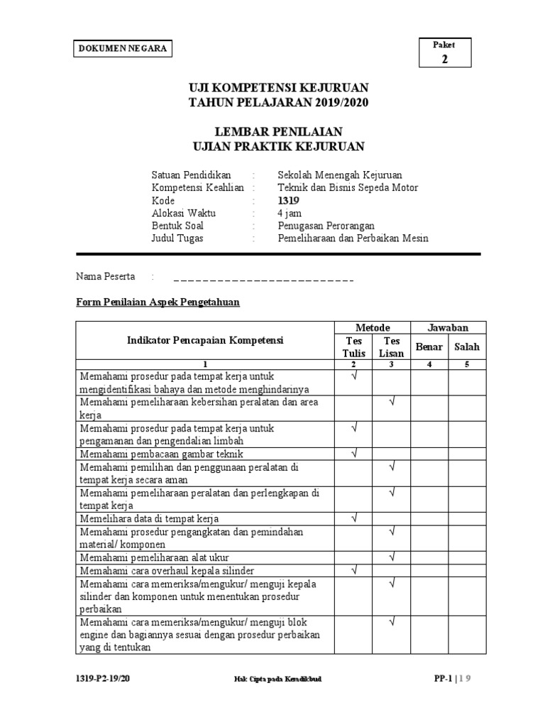 Jobsheet Ukk TBSM 2020 | PDF