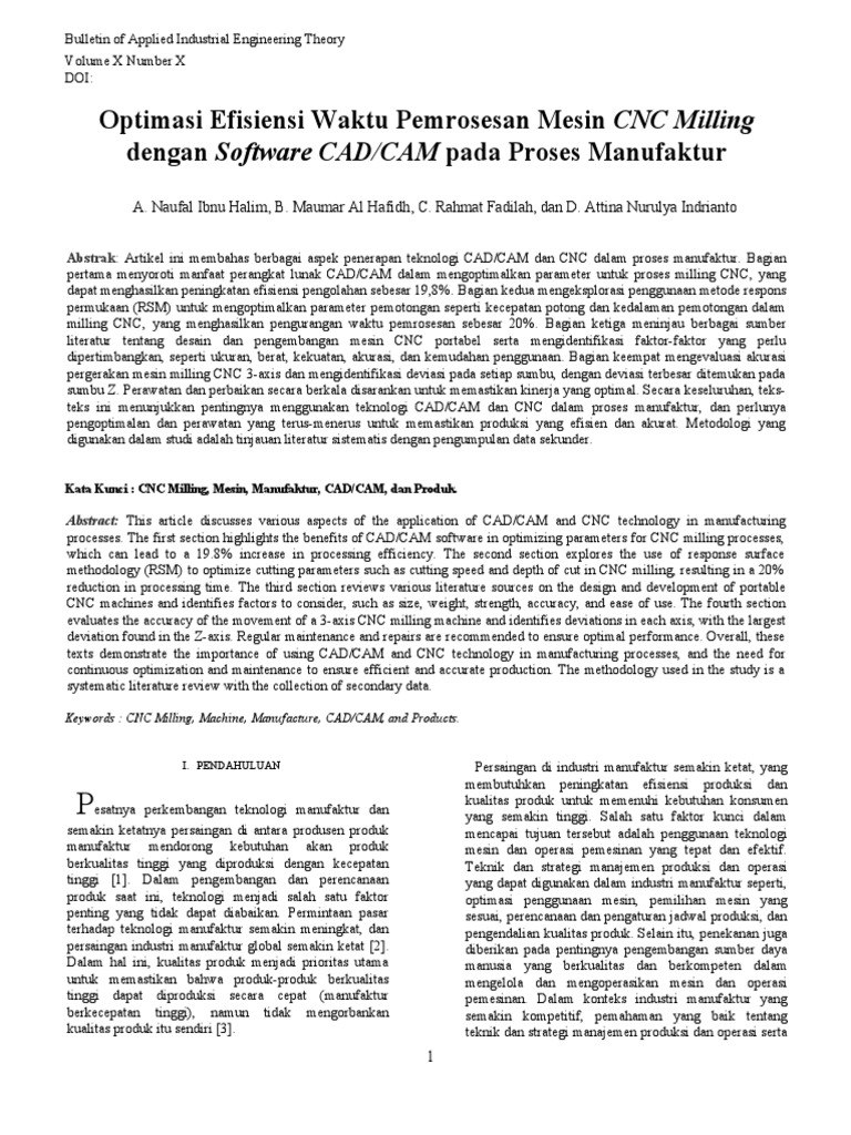 Optimasi Waktu Proses CNC Milling | PDF | Bisnis | Teknologi & Rekayasa