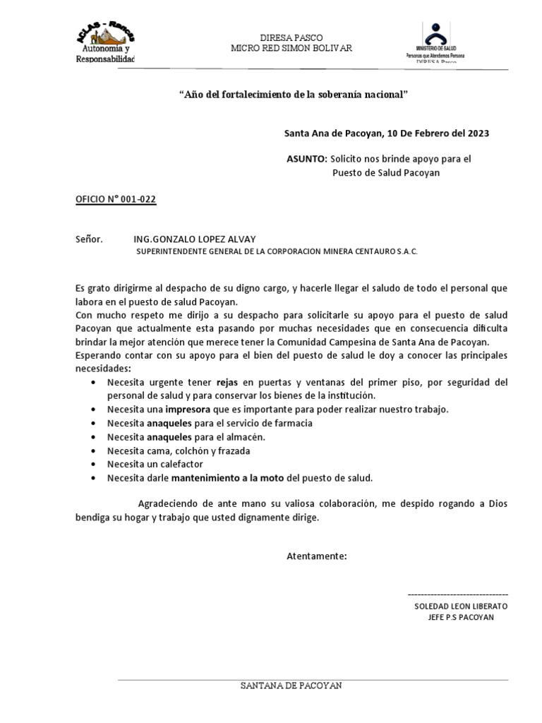 Oficio Solicitando Apoyo 5 1 | PDF