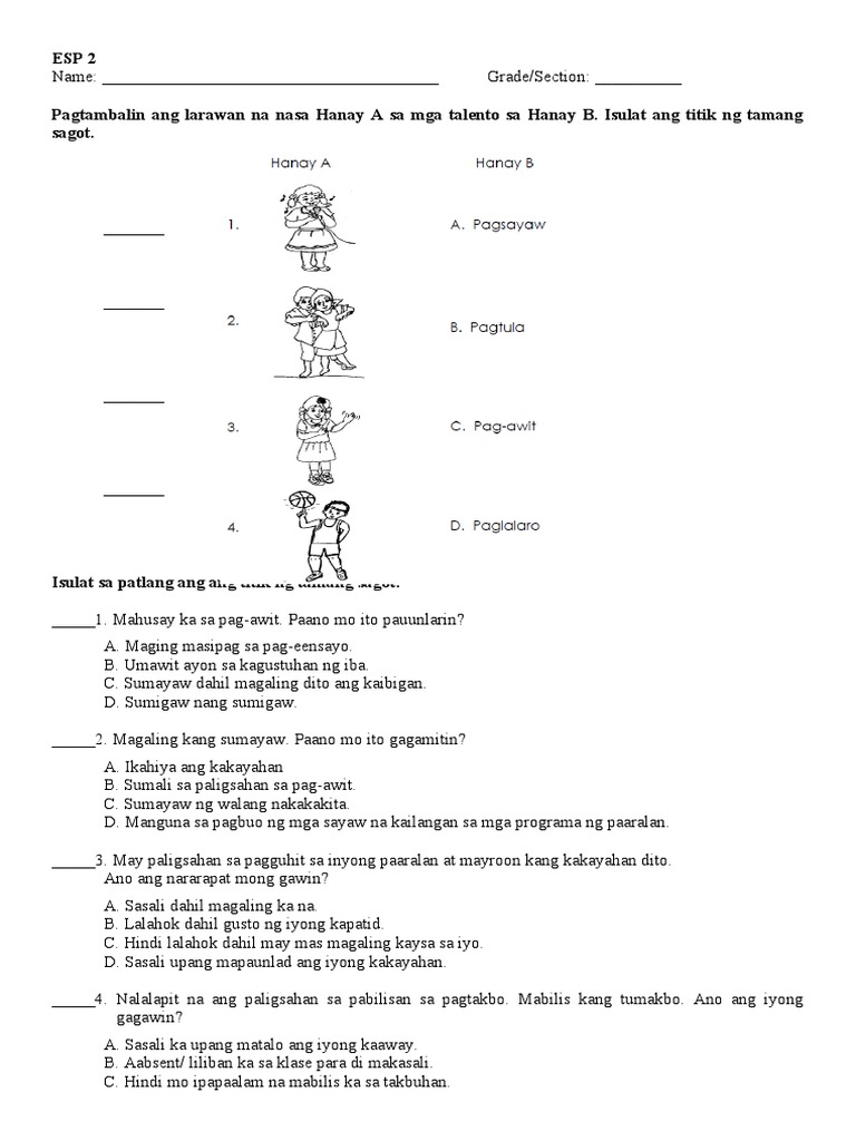 ESP Grade 2 Summative First Quarter | PDF