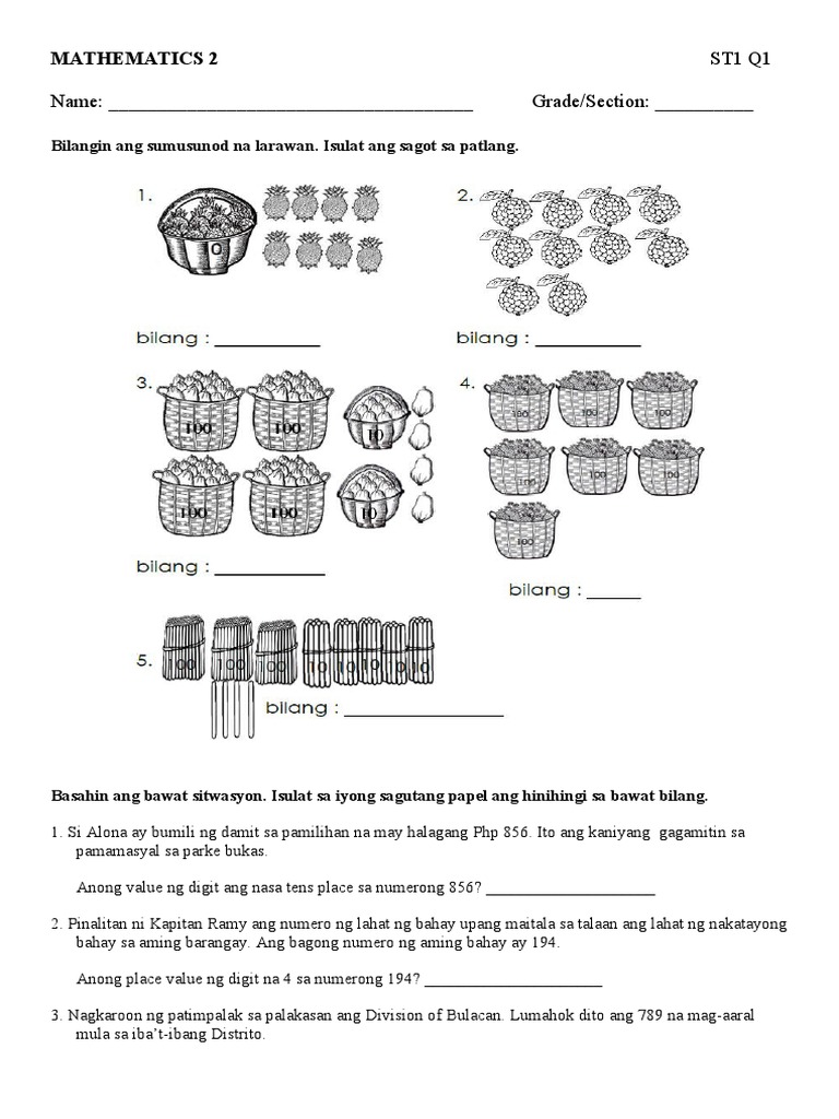 Math Grade 2 Summative First Quarter | PDF
