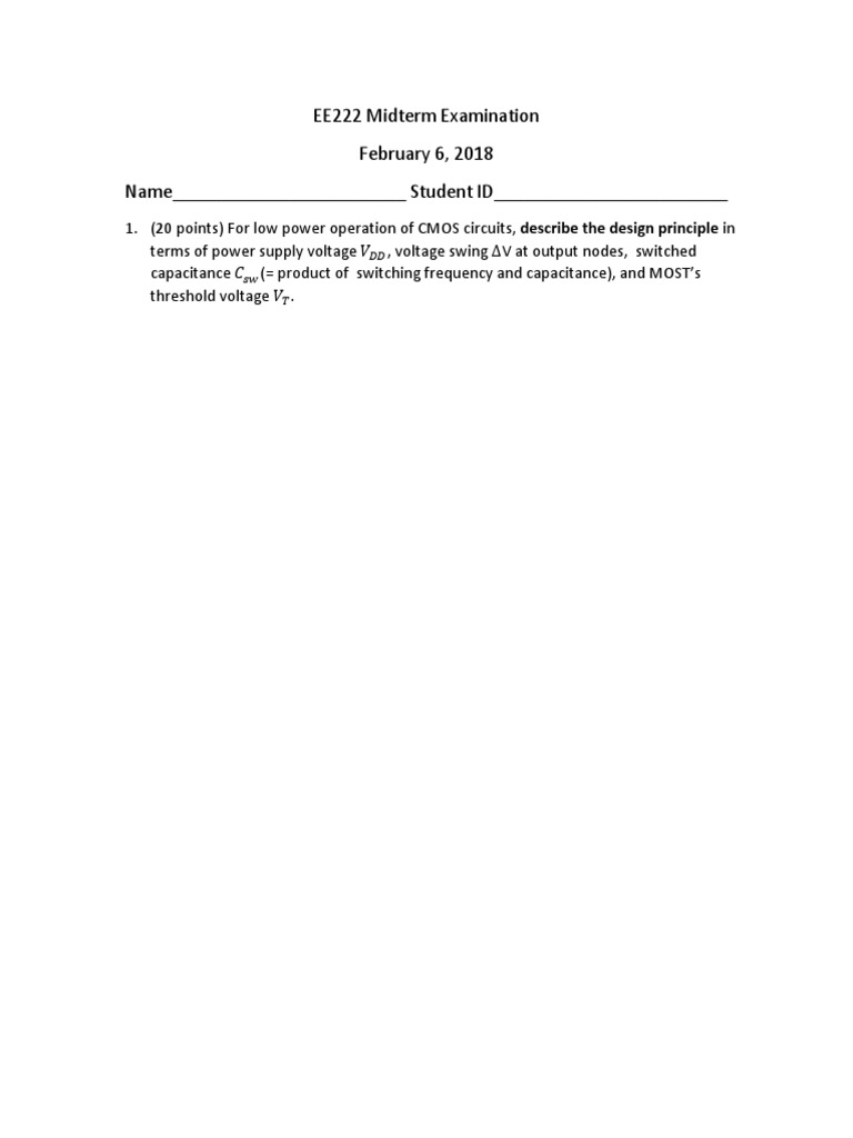 EE222 Midterm Examination | Download Free PDF | Field Effect Transistor | Mosfet