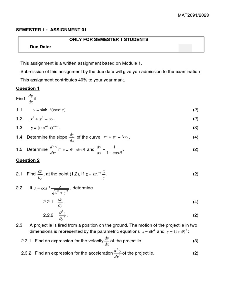 Calculus Assignment for Math Students | PDF | Complex Analysis | Mathematical Analysis