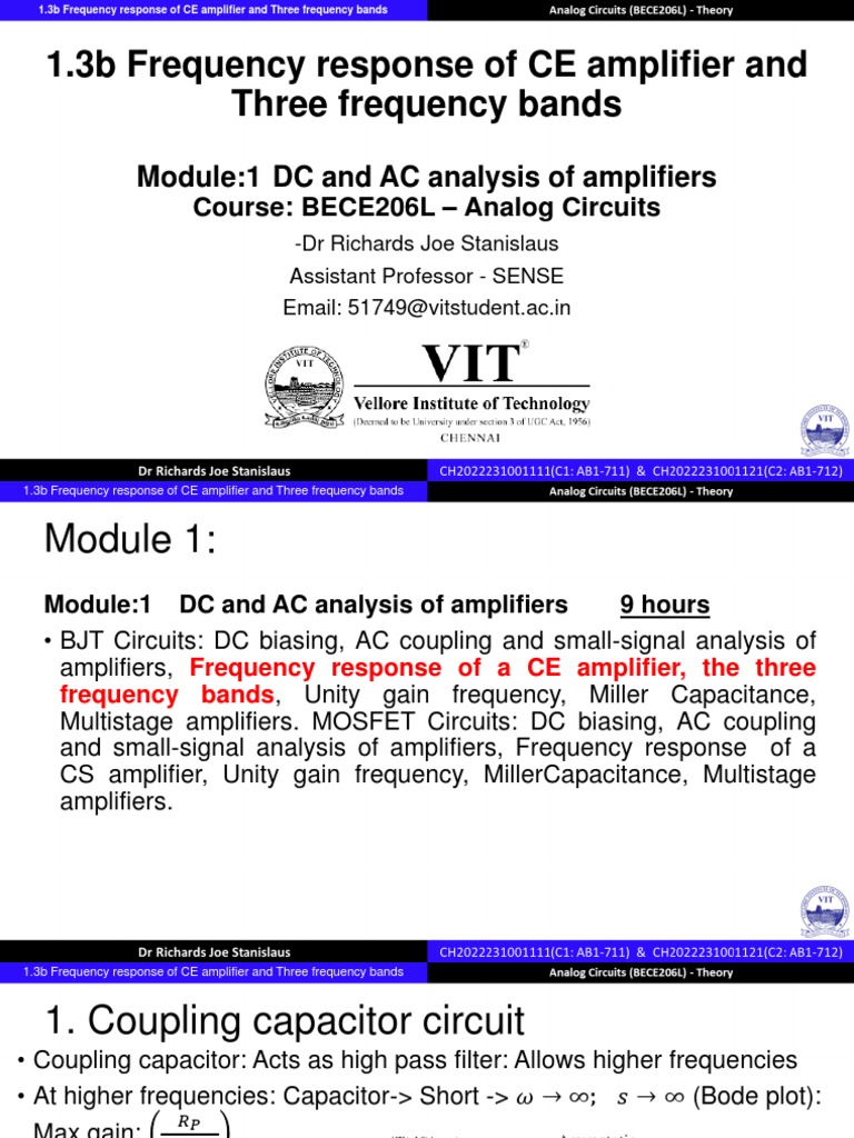 AE - 1.3b Frequency Response of CE Amplifier, Three Frequency Bands ...