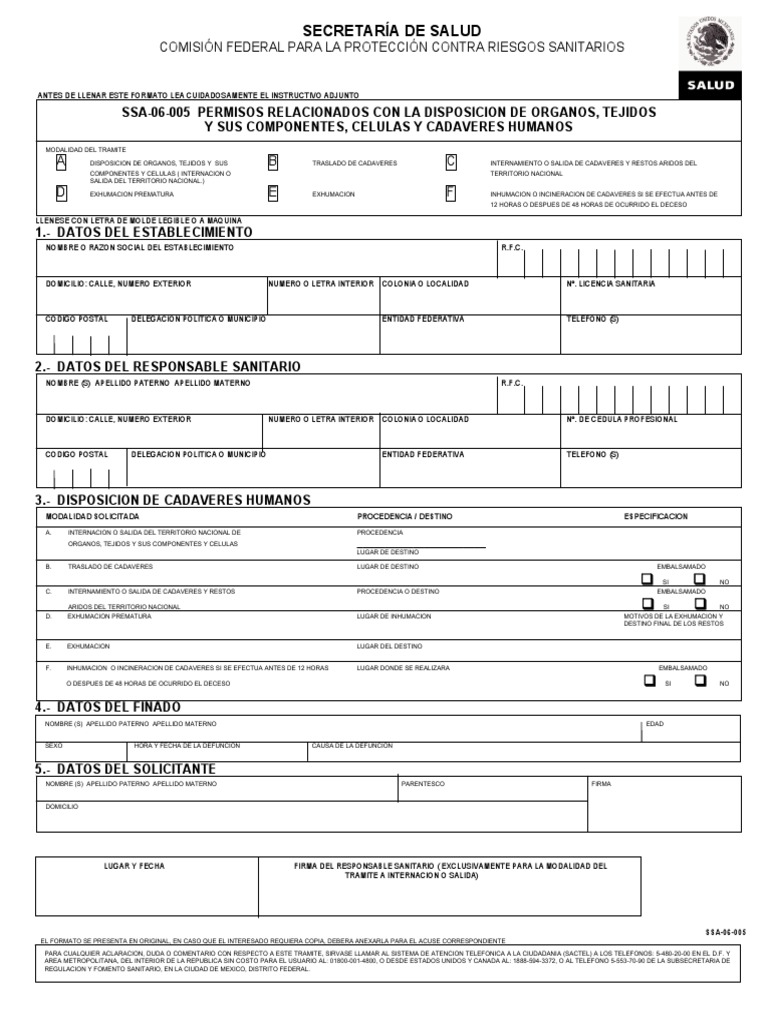 Formato Ssa06005 Traslados 0 Pdf Cadáver