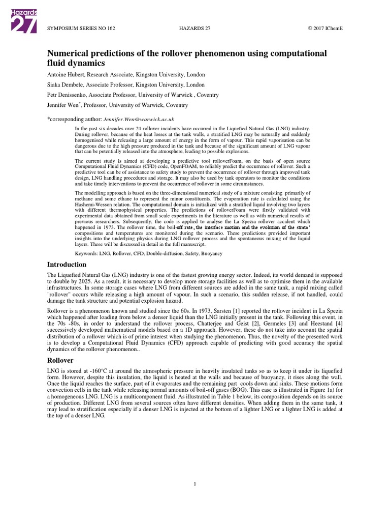 Numerical Predictions of The Rollover Phenomenon Using CFD | PDF | Liquefied Natural Gas ...