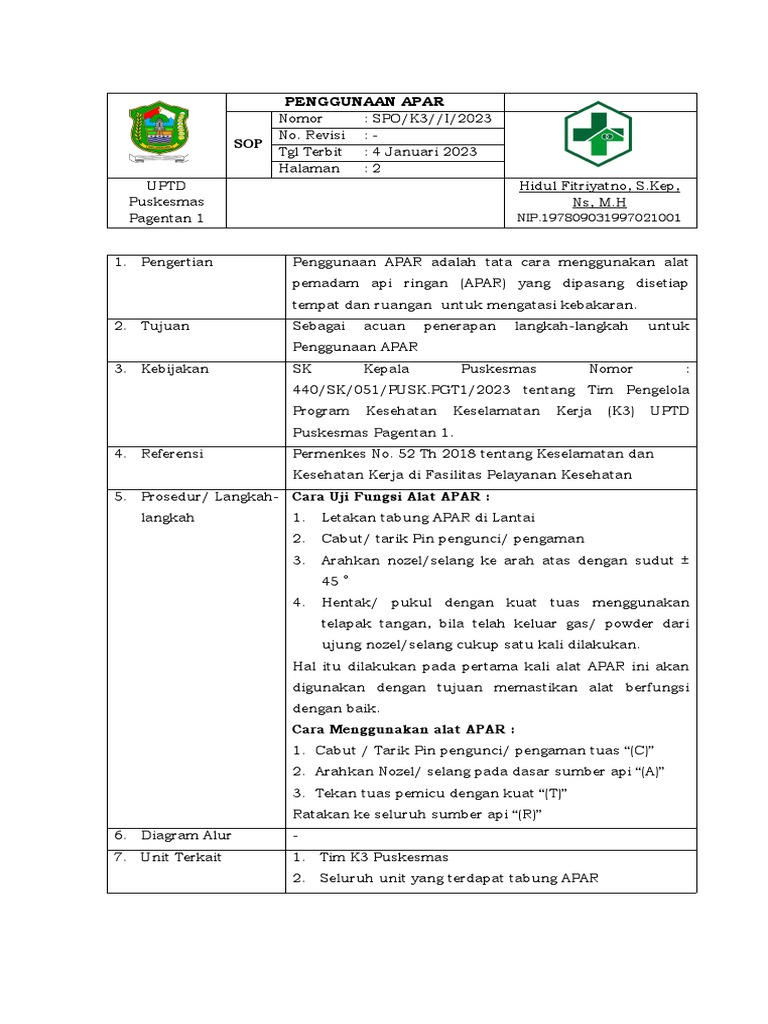 Sop Penggunaan Apar | PDF