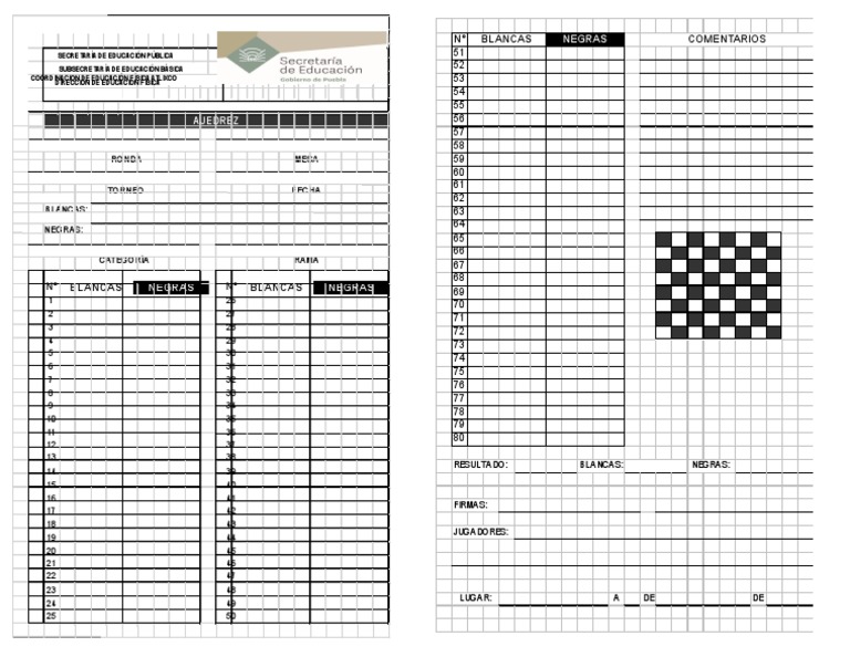 Hoja de Anotación de Ajedrez PDF | PDF