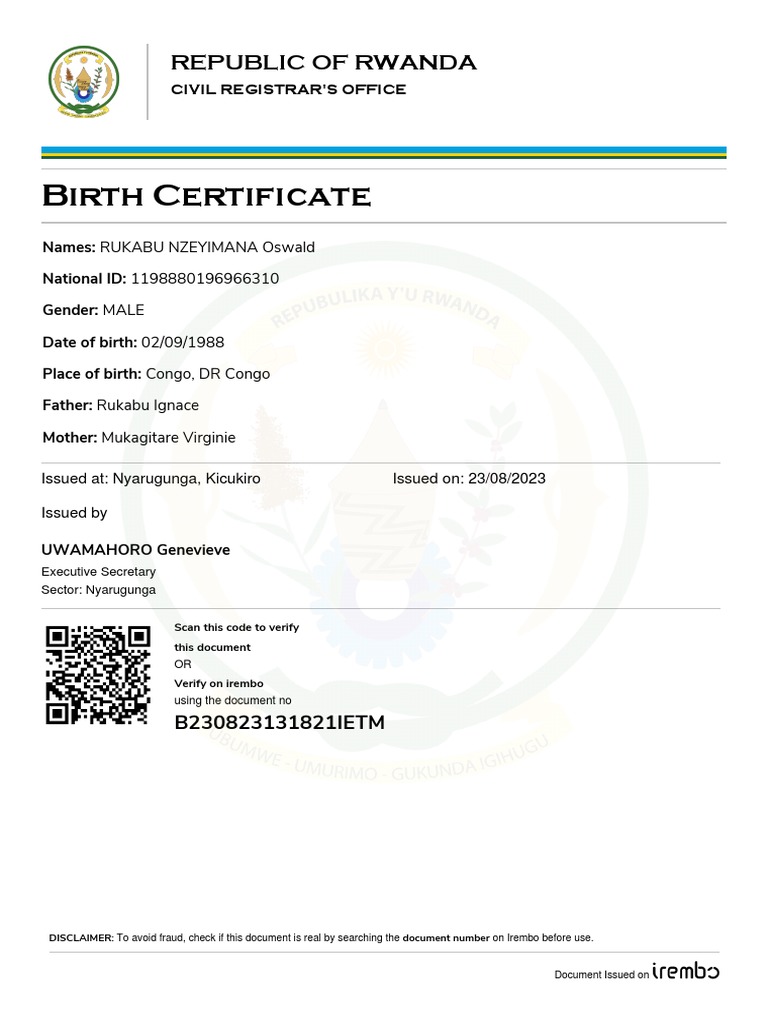 Birth Cirtificate Rukabu | PDF