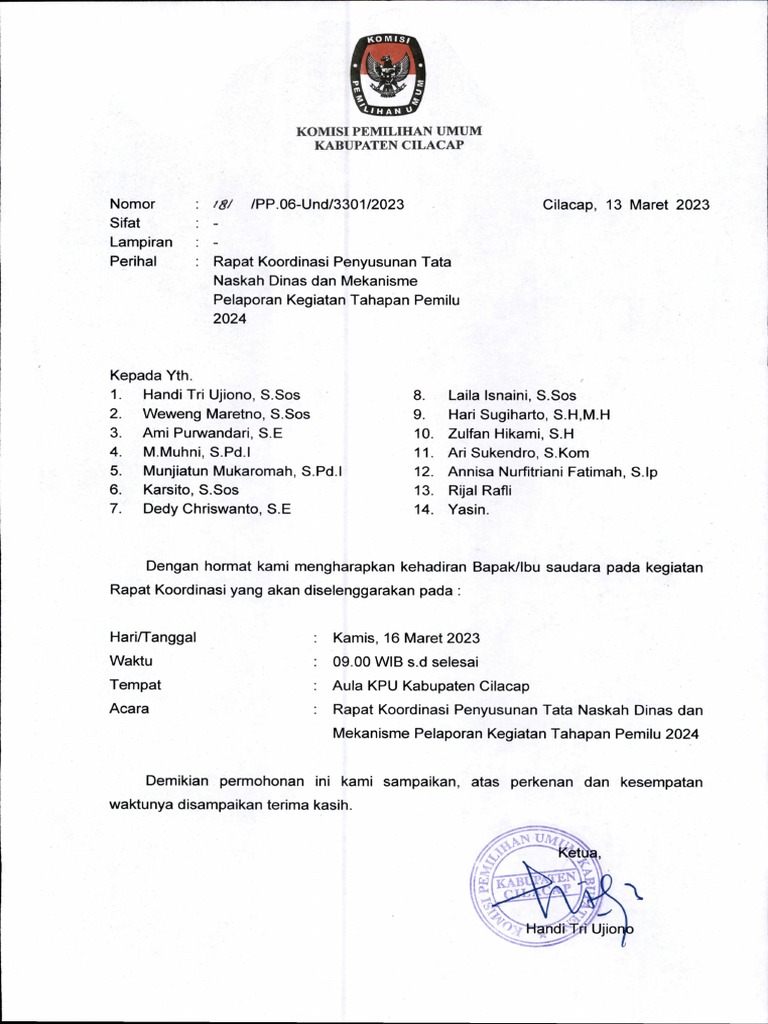 SURAT UND - Rakor Penyusunan Tata Naskah Dinas | PDF