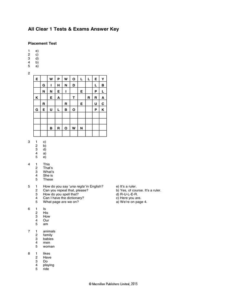 Відкрити All Clear 1 Ans Keys | PDF | Telephone