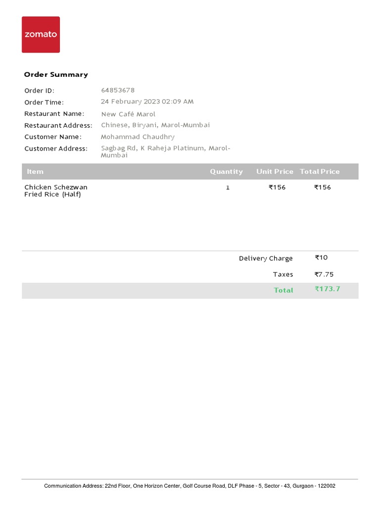 Toaz - Info Zomato Invoice | PDF