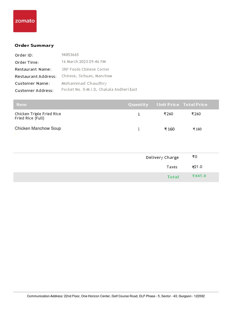 94853665 zomato-invoice | PDF