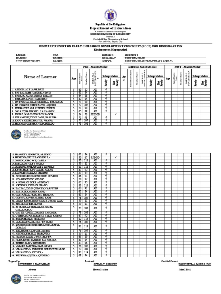 ECCD Summary Report for Kindergarten | PDF | Social Institutions