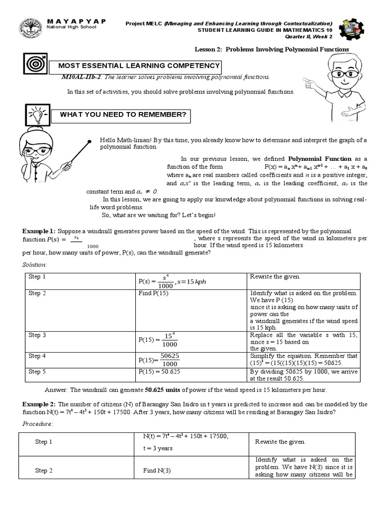 SLG Math 10 Quarter 2 Week 2 | PDF | Polynomial | Function (Mathematics)