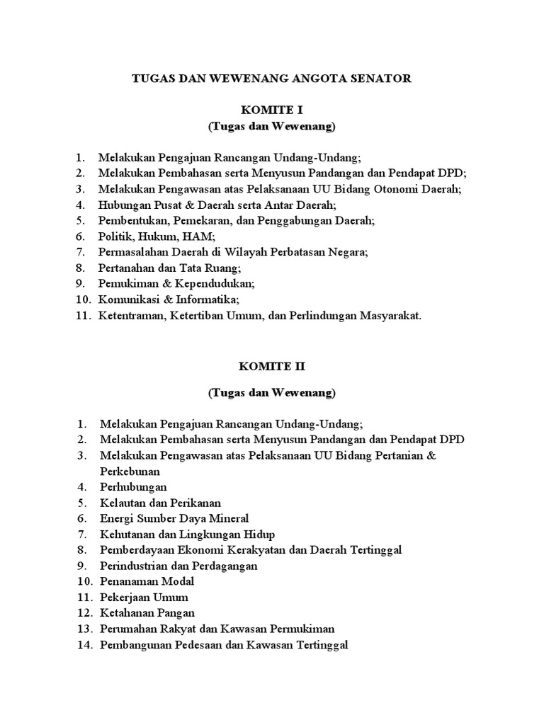 Tugas Dan Wewenang Angota Senator | PDF