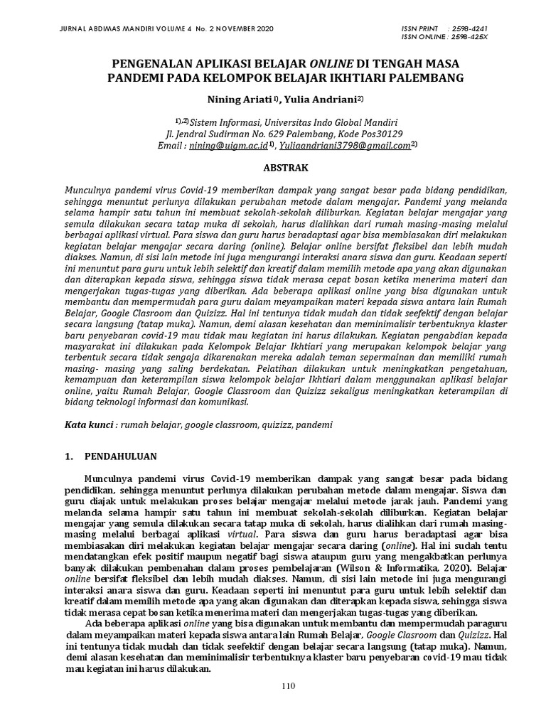 Pengenalan Aplikasi Belajar Online Di Tengah Masa Pandemi Pada Kelompok ...