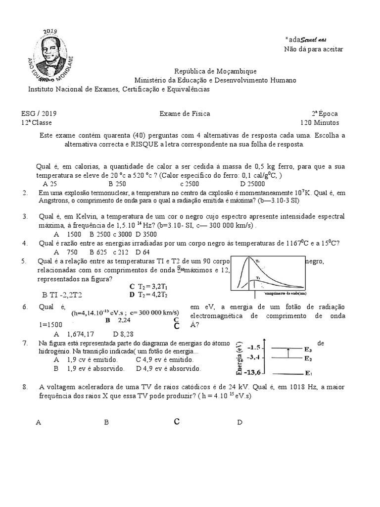 Fisica - 12a Classe - 2019-2a Epoca | PDF | Física Nuclear | Radioatividade