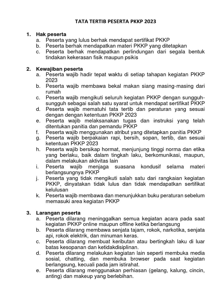 Tata Tertib Peserta PKKP 2023-1 | PDF
