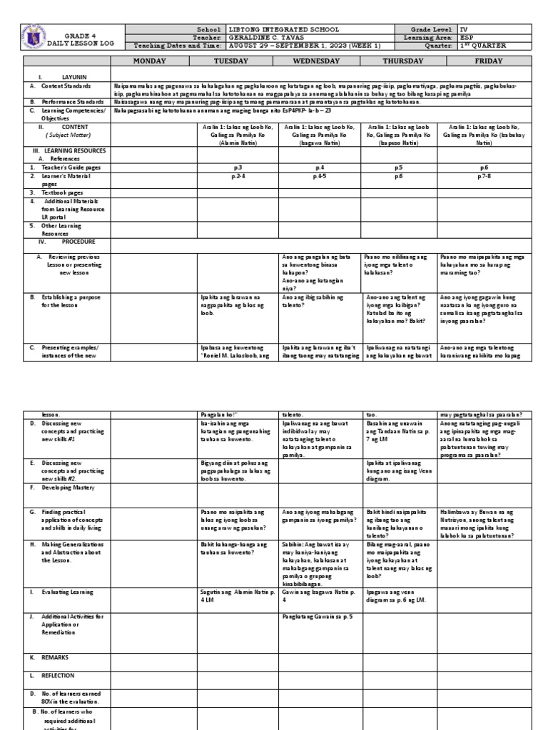 DLL - Esp 4 - Q1 - W1 | PDF