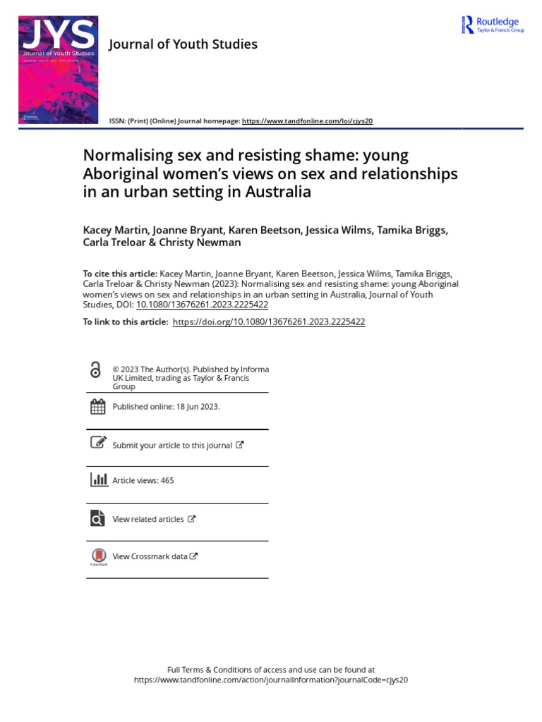 Normalising Sex And Resisting Shame Young Aboriginal Women S Views On