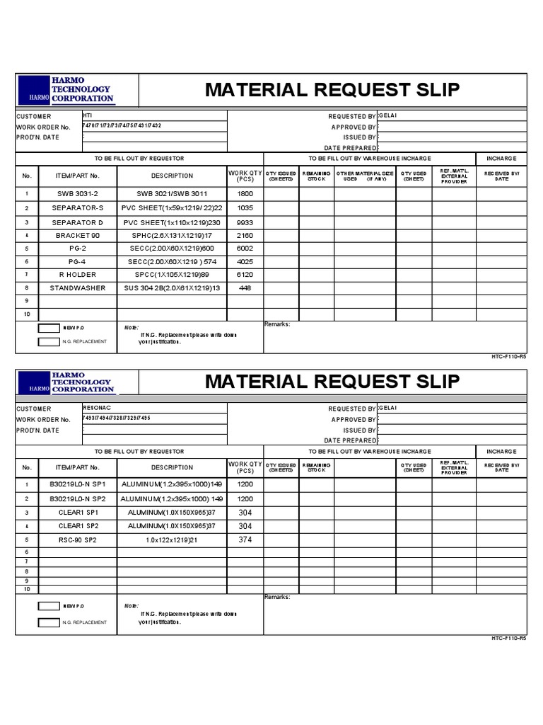 Material Requesst Hti and Resonac 6.6.2023 | PDF
