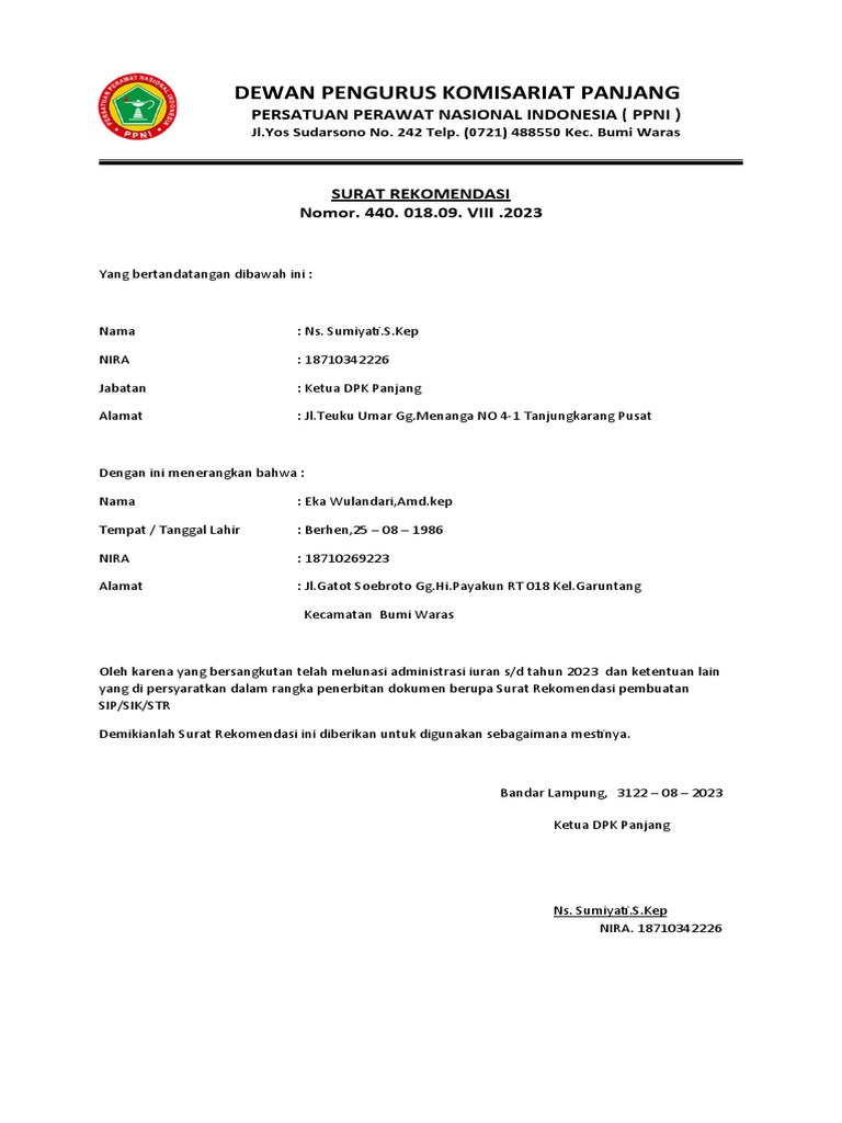 Surat Rekomendasi Ppni | PDF