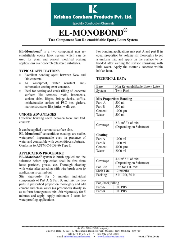EL Monobond | PDF | Concrete | Coating