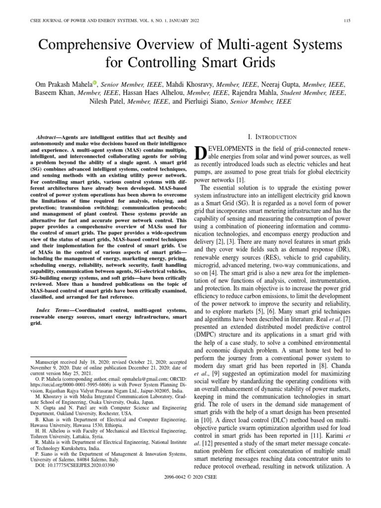 Comprehensive Overview of Multi-Agent Systems For Controlling Smart Grids | PDF | Smart Grid ...