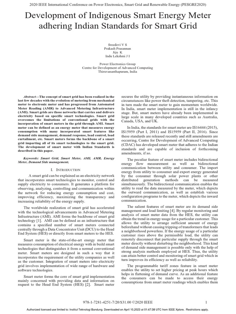 Development of Indigenous Smart Energy Meter Adhering Indian Standards For Smart Grid | PDF ...