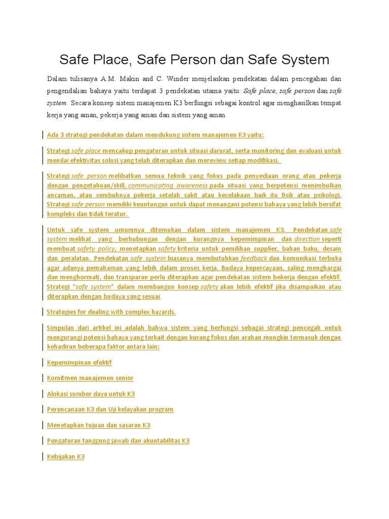 Safe Place, Safe Person, & Safe System | PDF | Komputer
