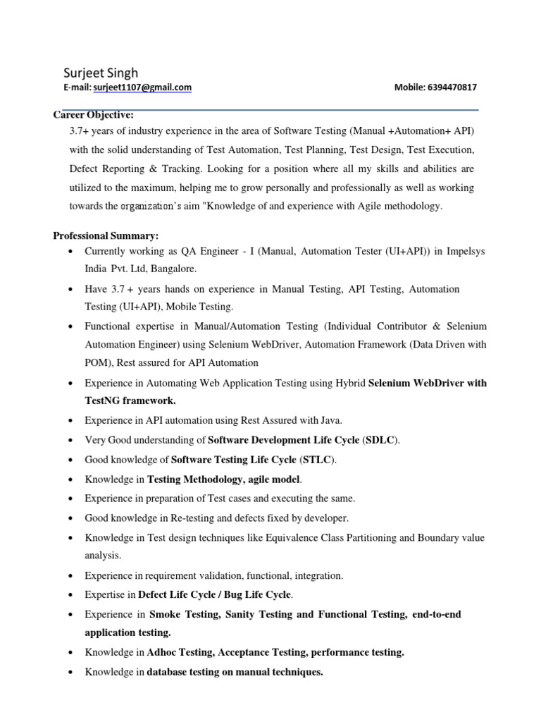 SurjeetSingh Resume | PDF | Software Testing | Selenium (Software)