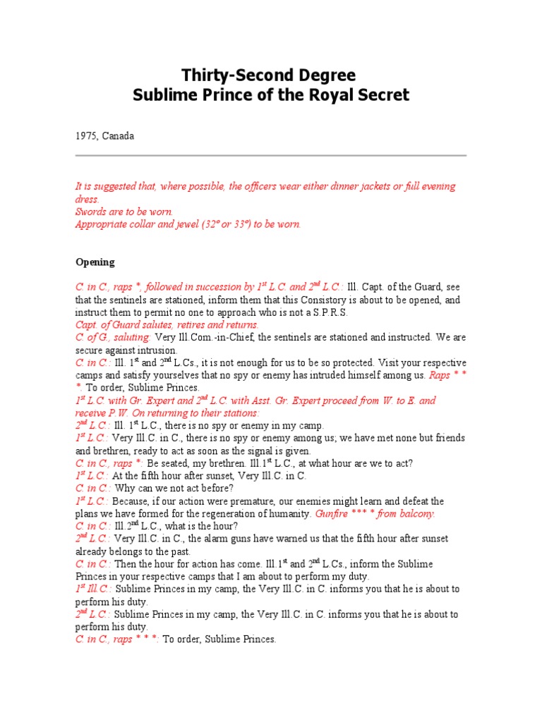 Ritual For The Thirty-Second Degree Sublime Prince of The Royal Secret ...