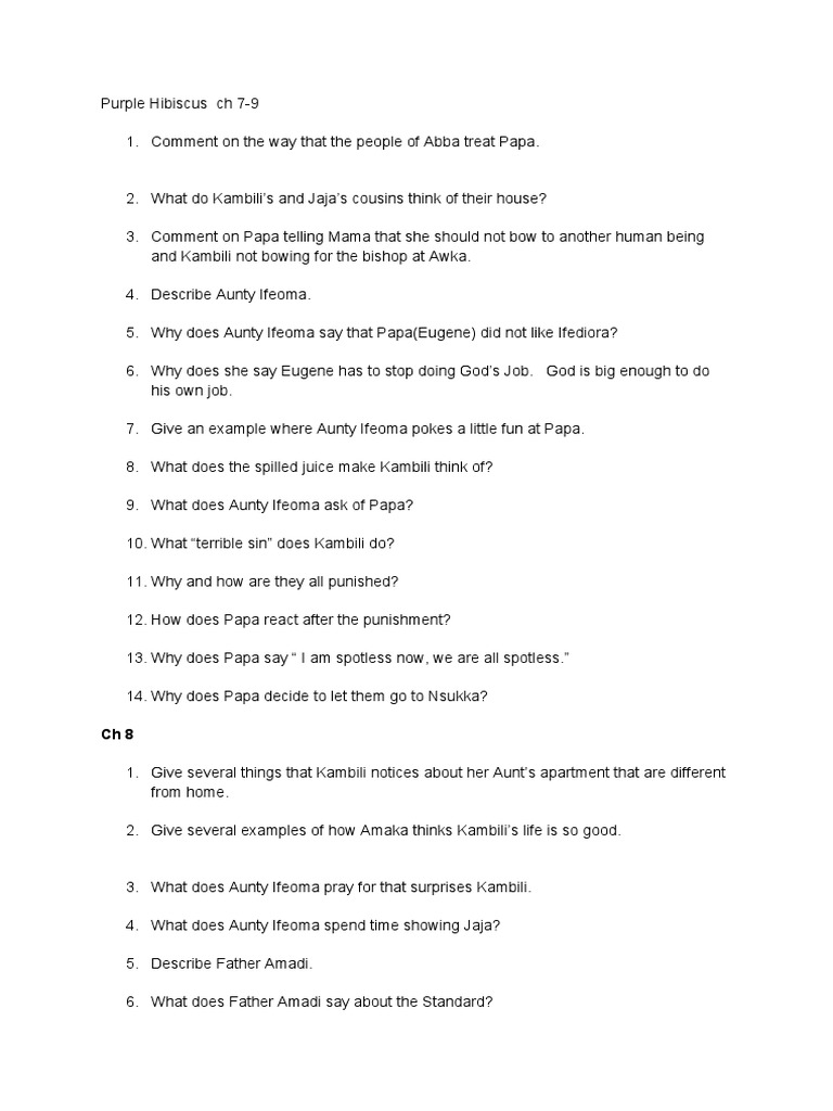 Analysis of Chapters 7-9 in Purple Hibiscus | PDF