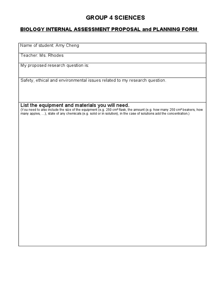 Biology IA Proposal and Planning Form | PDF | Wellness