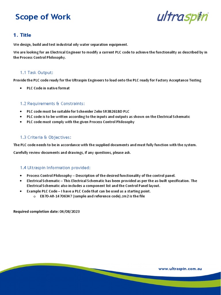 Scope Of Work Plc Code Modification Pdf