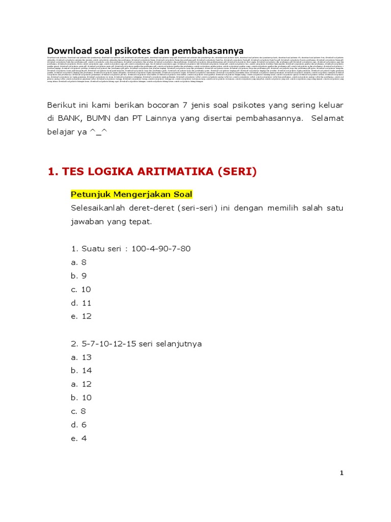 Download Soal Psikotes Lengkap Gratis | PDF | Karier & Perkembangan ...